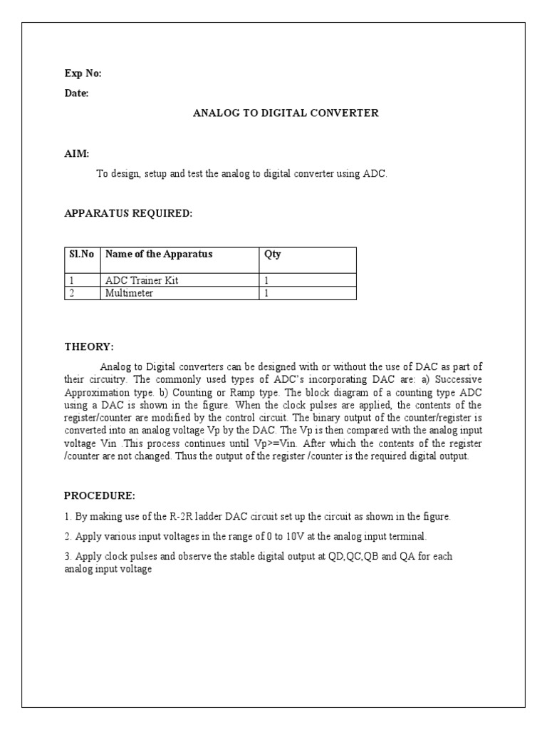 Design, Setup, and Testing of Analog to Digital and Digital to Analog ...
