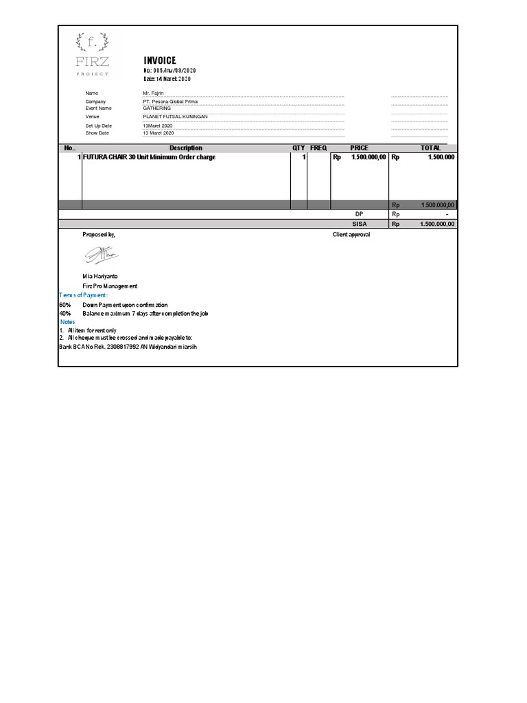 Invoice for Futura Chair Rental | PDF