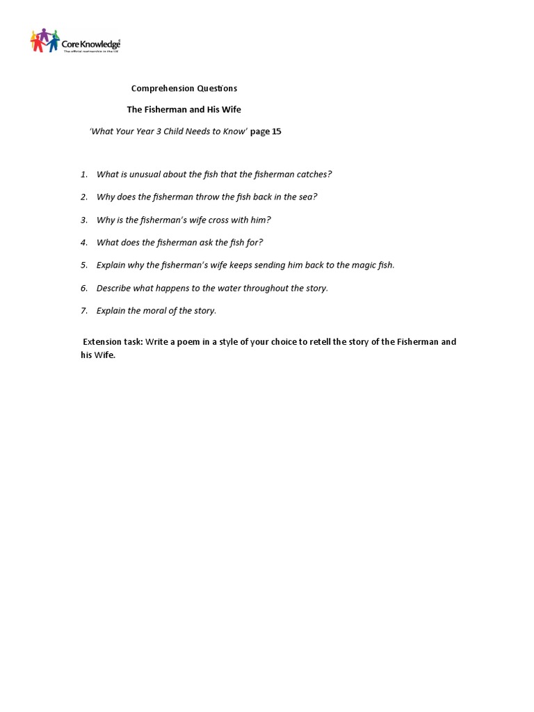 Comprehension Questions: Fisherman Tale | PDF | Poetry | General Fiction
