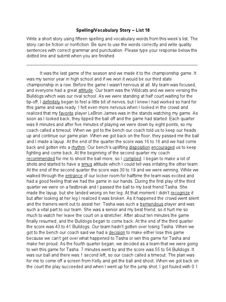 Spelling and Vocabulary Story Template | PDF | Sports | Leisure