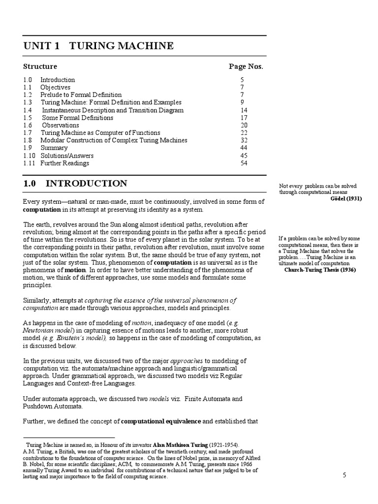Lecture - Note - Unit - 6 - Turing Machine | PDF | Function (Mathematics) | Formalism (Deductive)