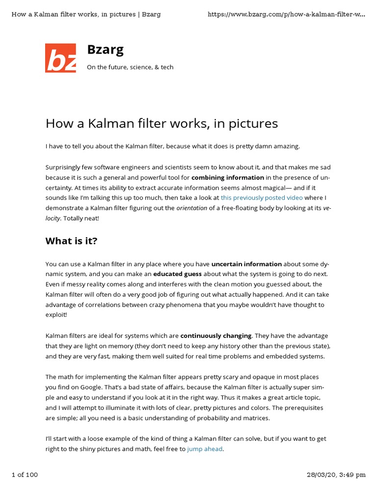 Kalman Filter Explained - MOST SIMPLISTICALLY | PDF | Kalman Filter ...