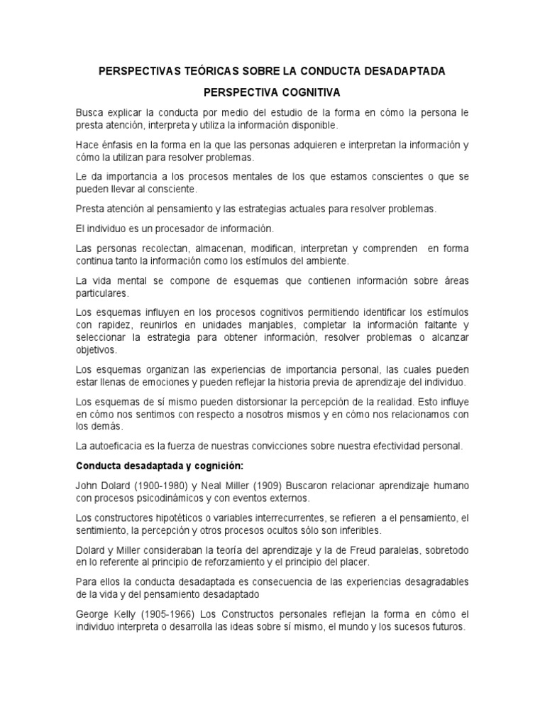 Conducta Desadaptada y Perspectivas Cognitivas | PDF | Comportamiento ...