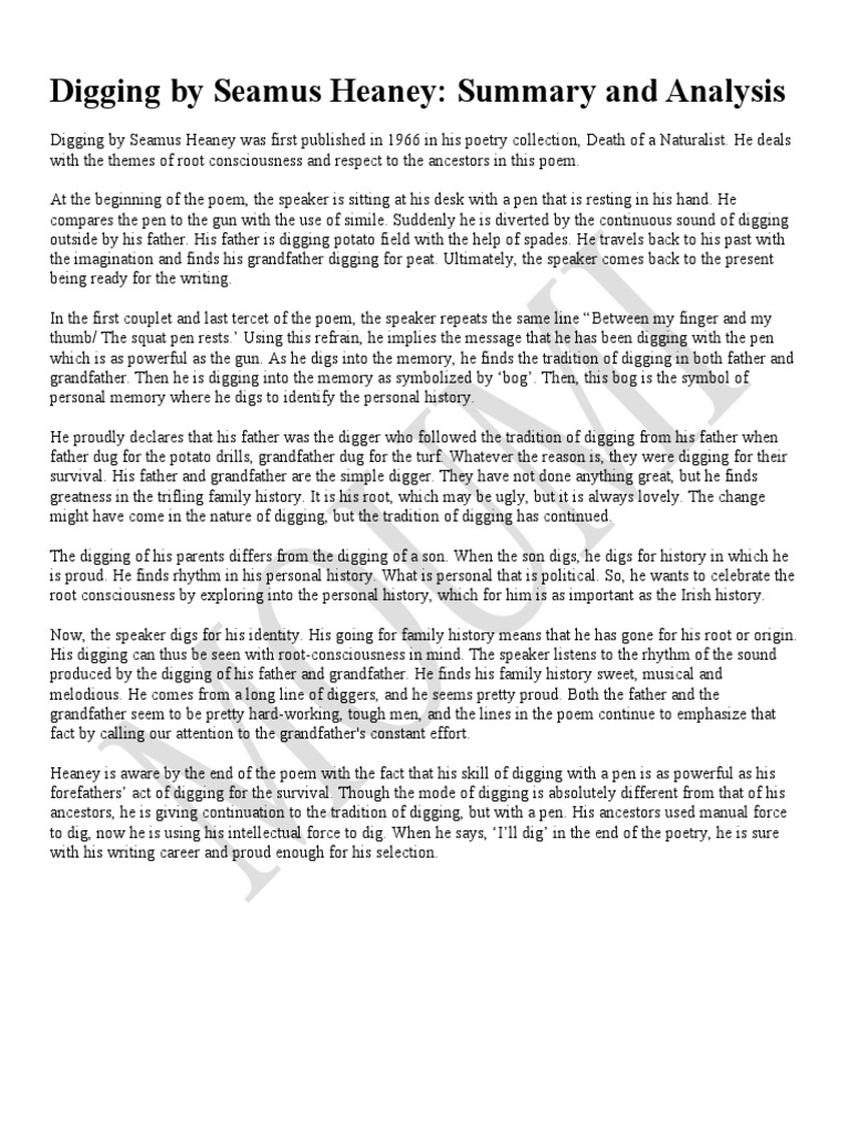 A Short Analysis Of Seamus Heaney’S ‘Digging’ – ZWZI