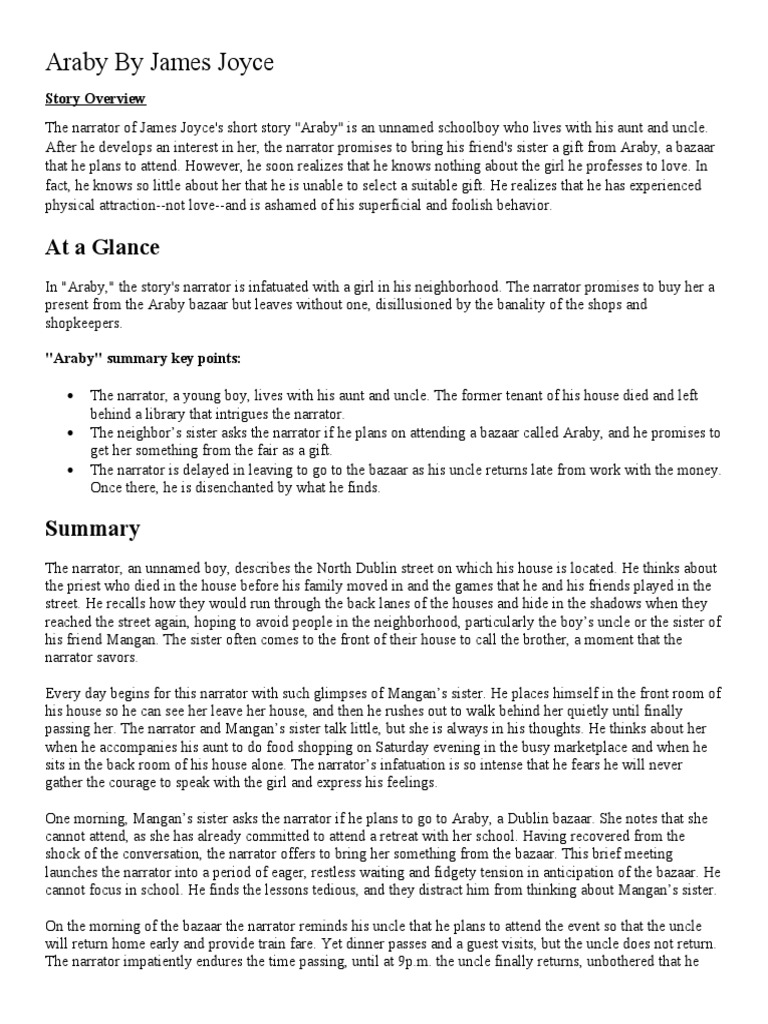 Araby by James Joyce: at A Glance | PDF