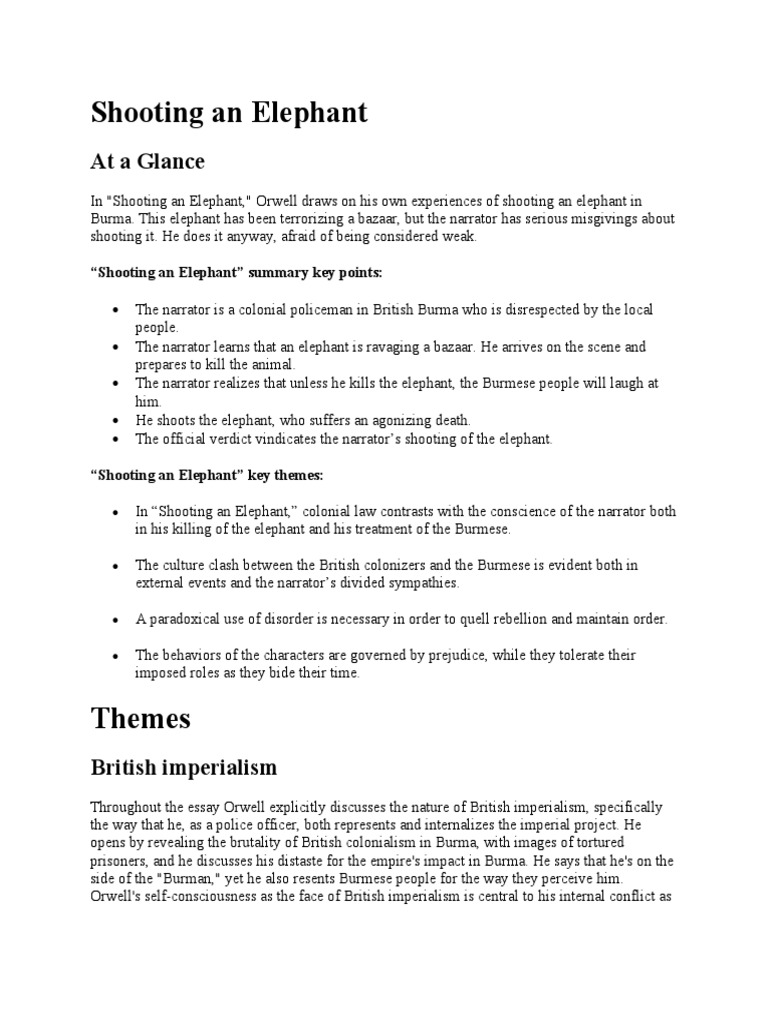 Shooting An Elephant: at A Glance | PDF