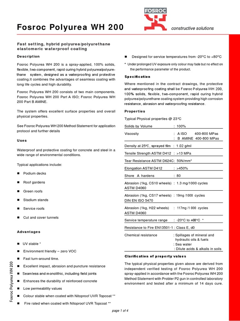 TDS Fosroc Polyurea WH 200 India | PDF | Wear | Concrete