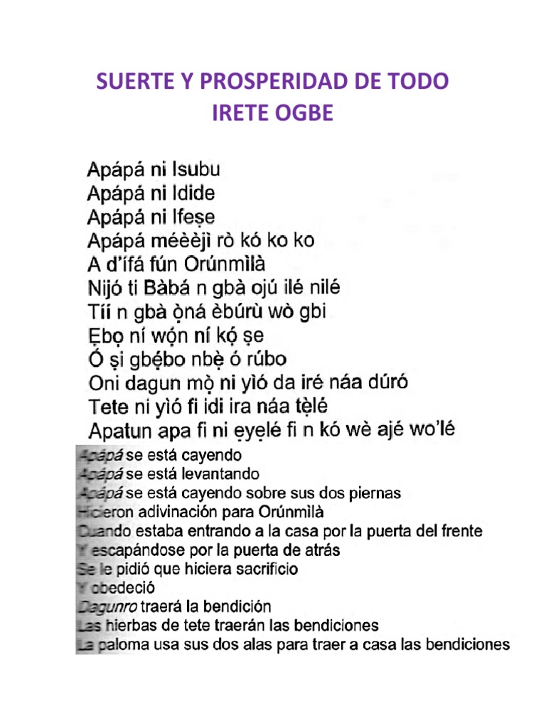 Suerte y Prosperidad de Todo Irete Ogbe | PDF | Salud y bienestar