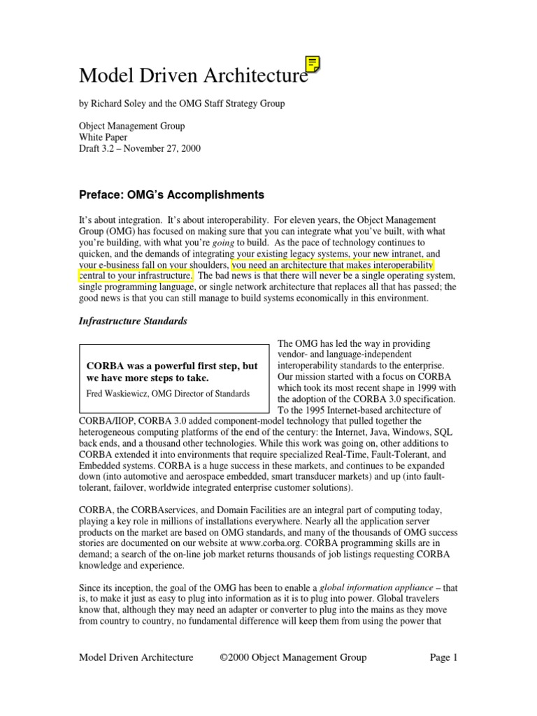 Model Driven Architecture: Preface: OMG's Accomplishments | PDF | Object Management Group ...