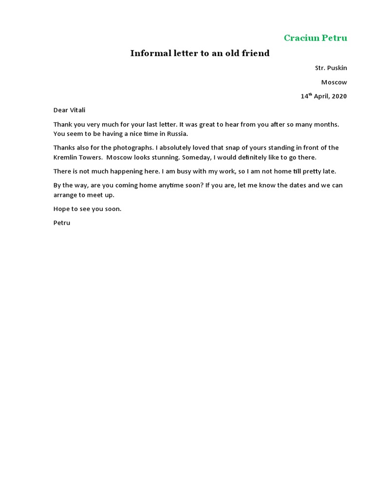 Informal Letter To An Old Friend | PDF