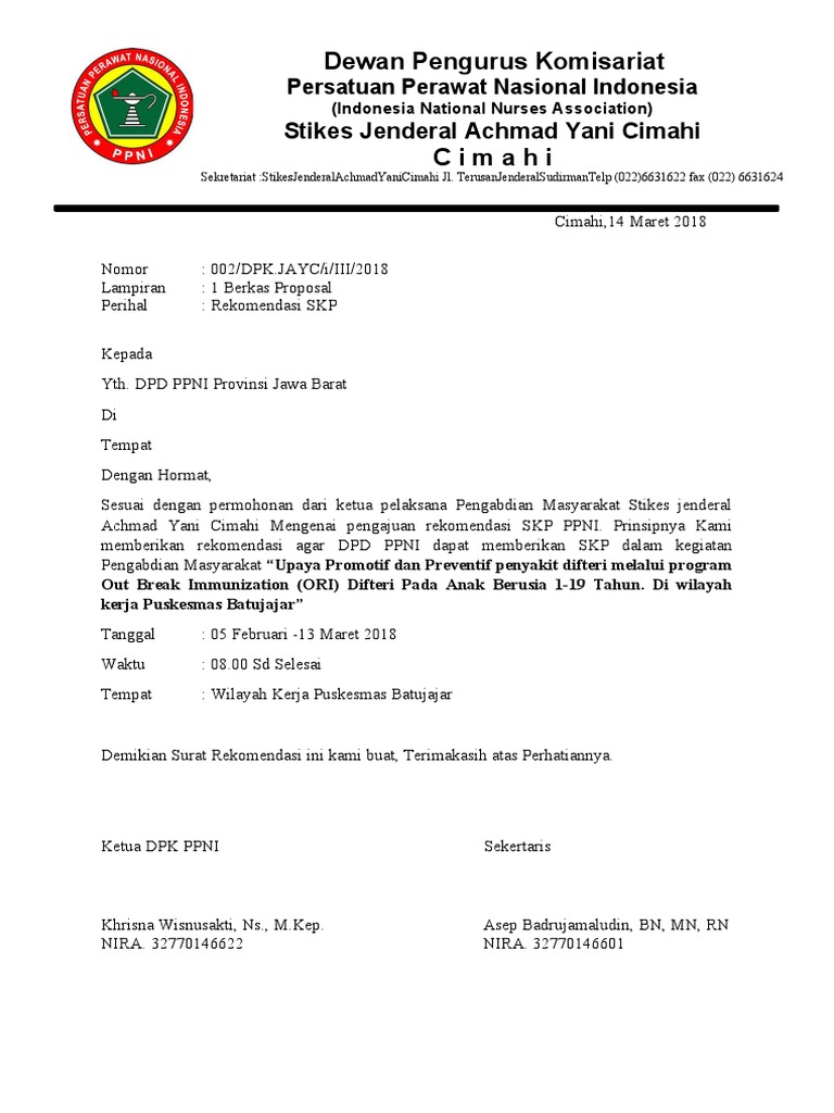 Contoh Surat REKOMENDASI DPK | PDF