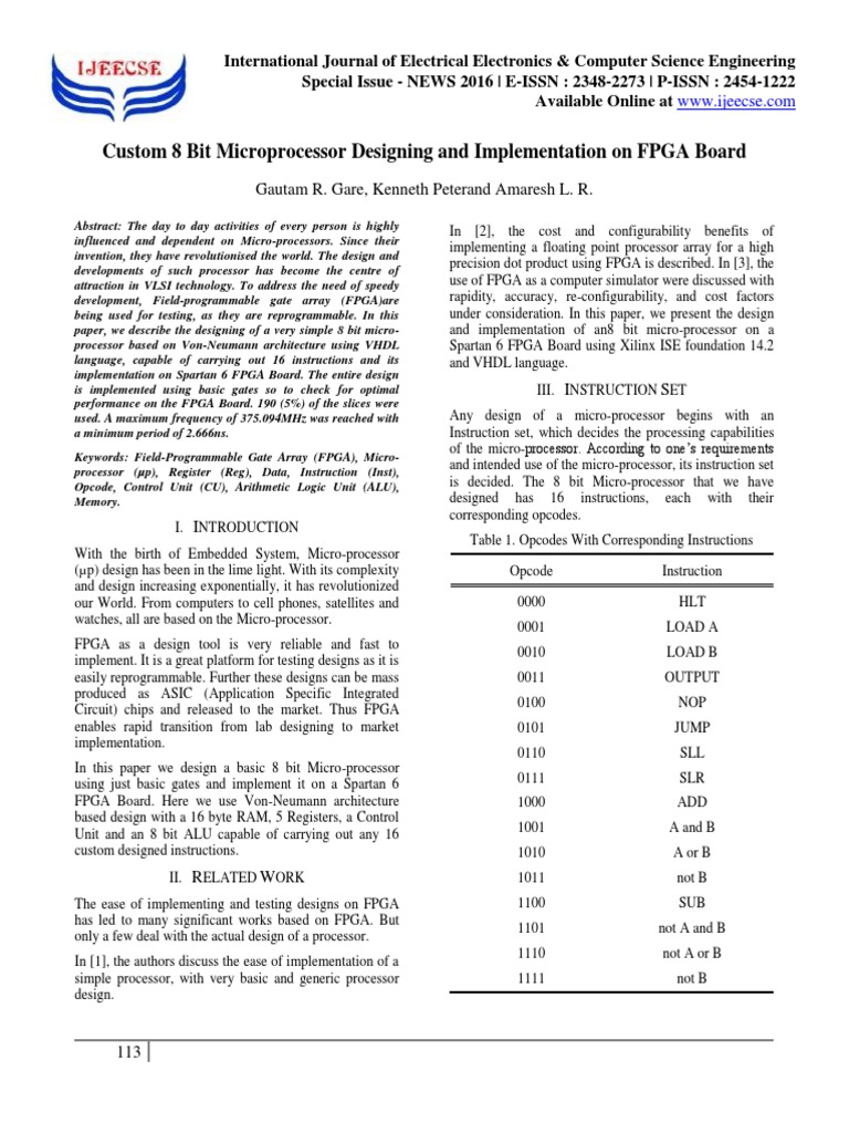 Custom 8 Bit Microprocessor Designing and Implementation On FPGA Board ...