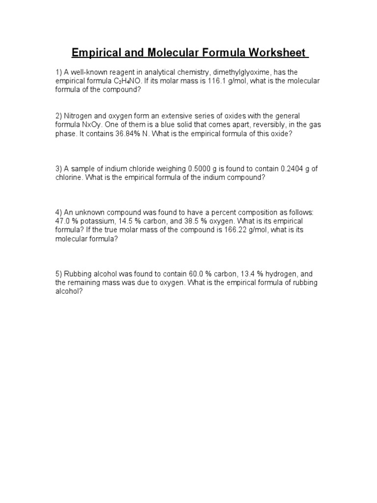 Empirical and Molecular Formula Practice | PDF | Mole (Unit) | Chemical ...