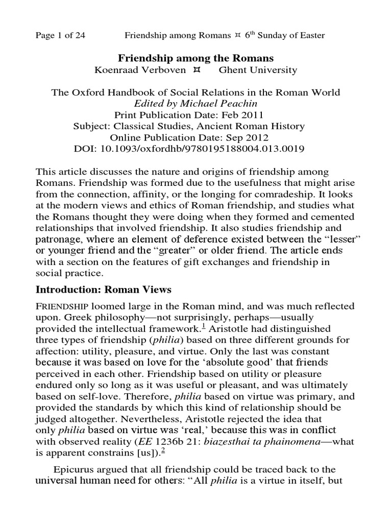 Friendship Among The Romans | PDF | Roman Empire | Friendship