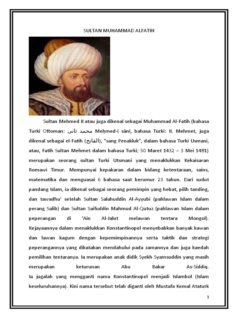 Biografi Sultan Muhammad Al-Fatih | PDF