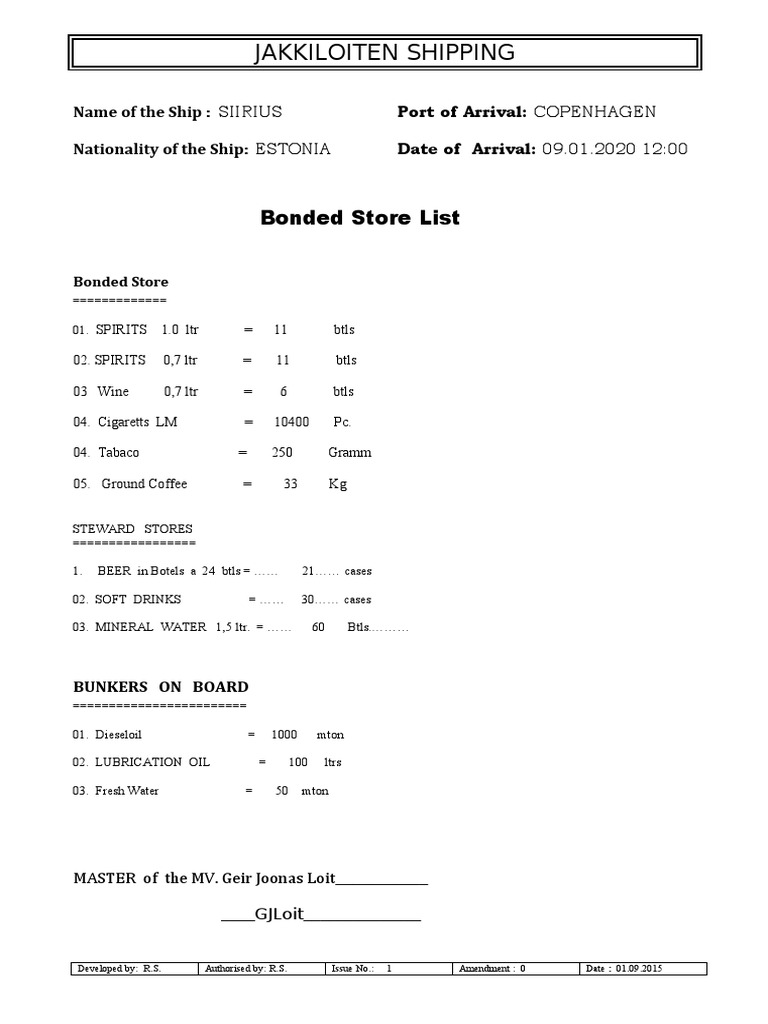 Bonded Store List | PDF