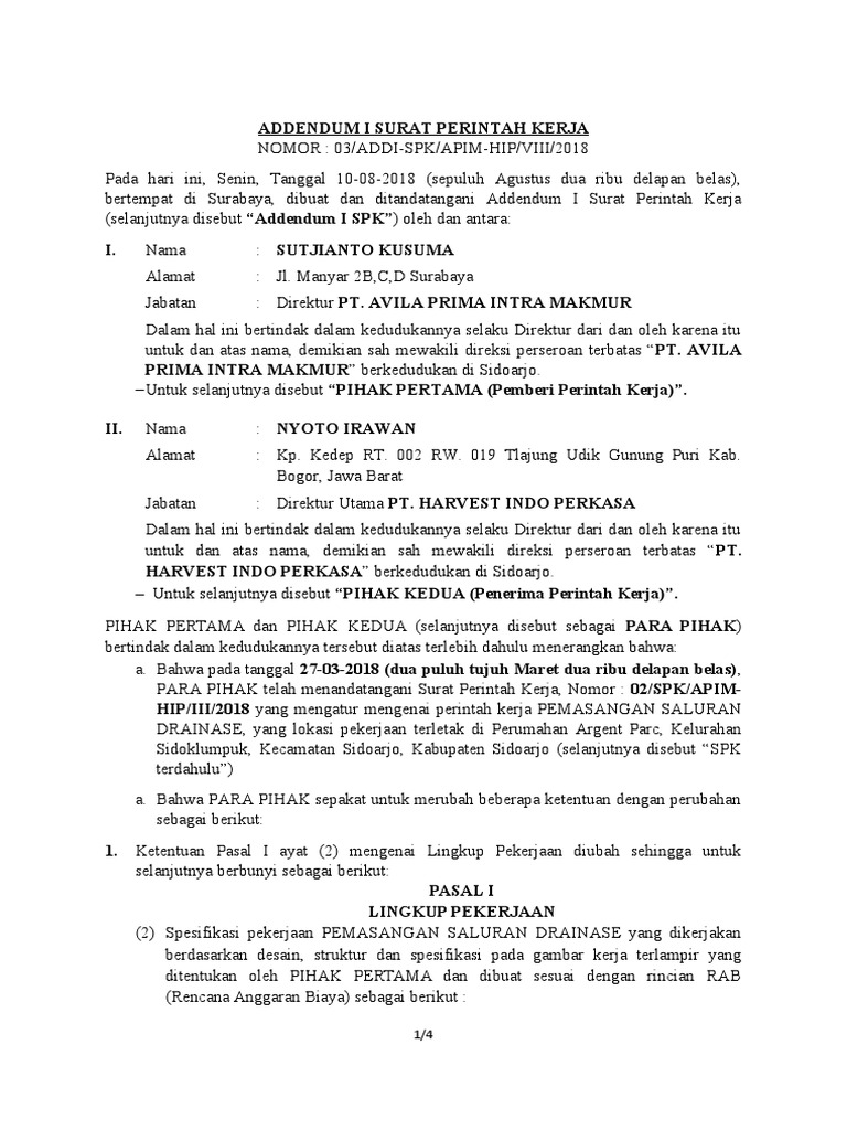 Addendum I SPK Pemasangan Drainase | PDF