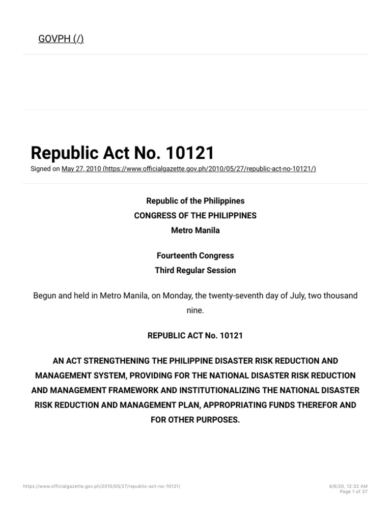 Republic Act No 10121 Official Gazette of The Republic of The ...