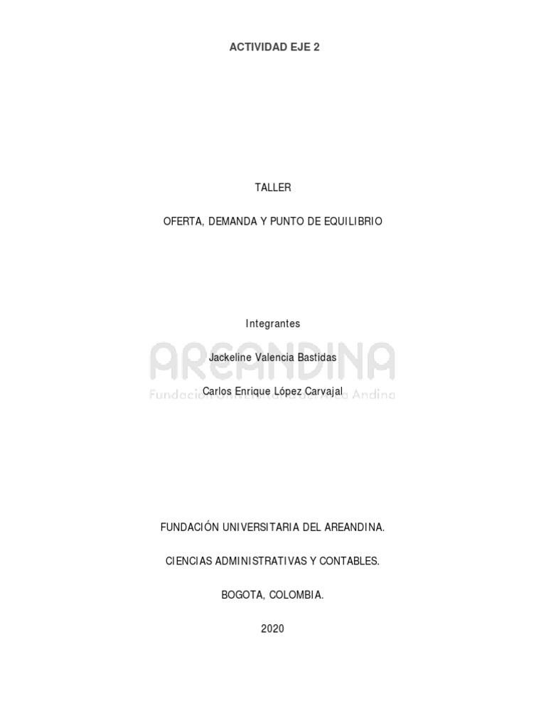 Actividad Eje 2 - Microeconomía - Oferta Demanda y Punto de Equilibrio Final PDF | PDF | Oferta ...
