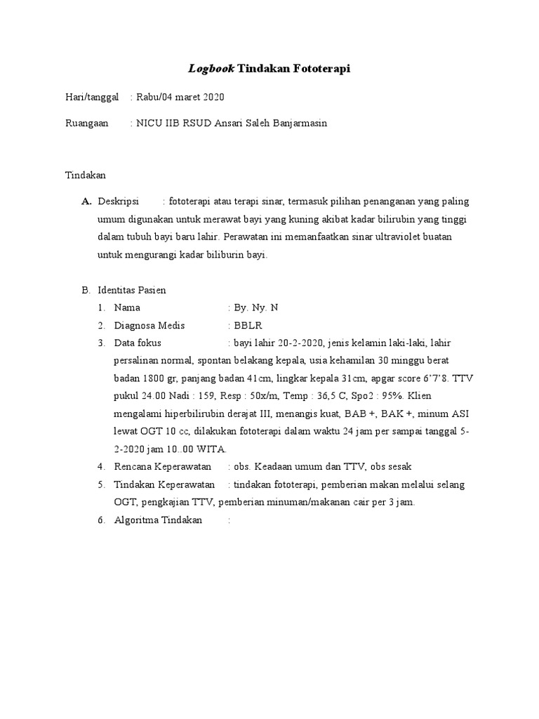Log Fototerapi NICU | PDF