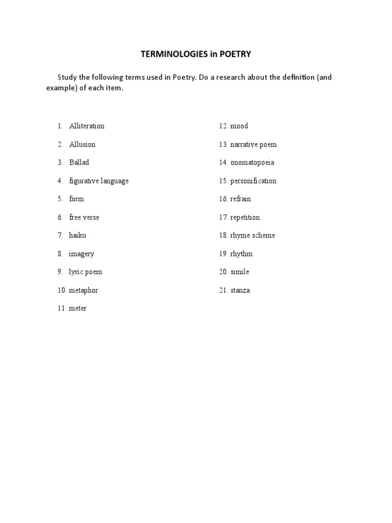 Poetry Terminology and Examples | PDF