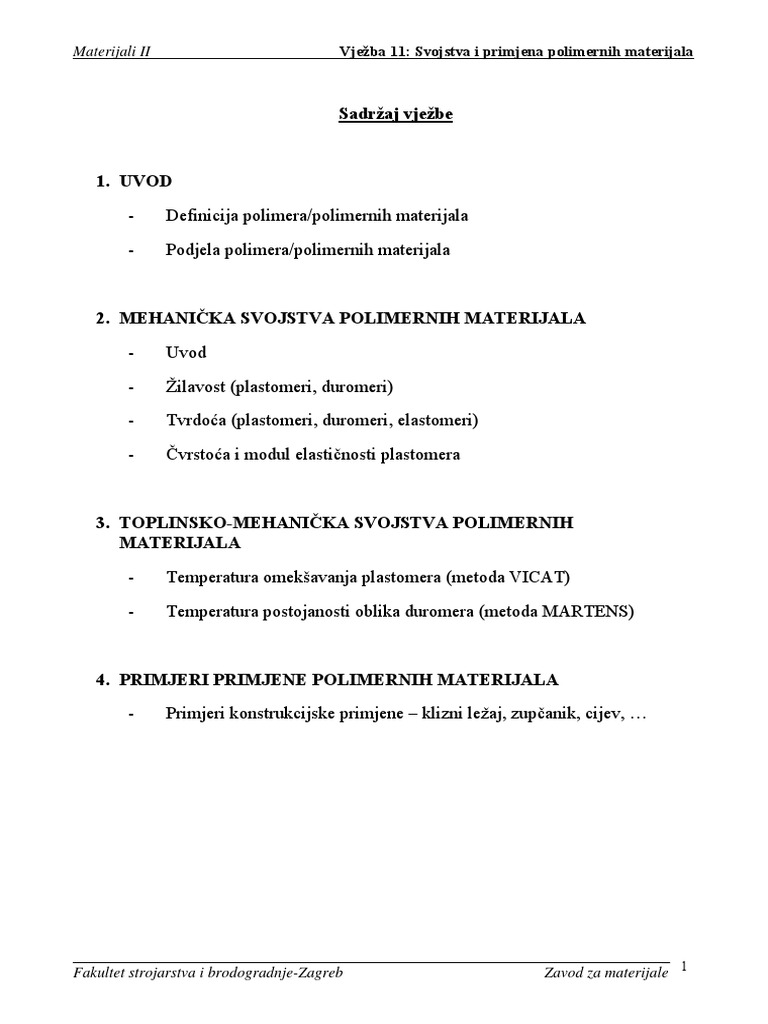 Svojstva I Primjena Polimernih Materijala | PDF