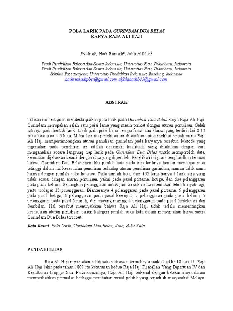 Pola Larik Pada Gurindam Dua Belas Ali Haji (Riksa 19) | PDF