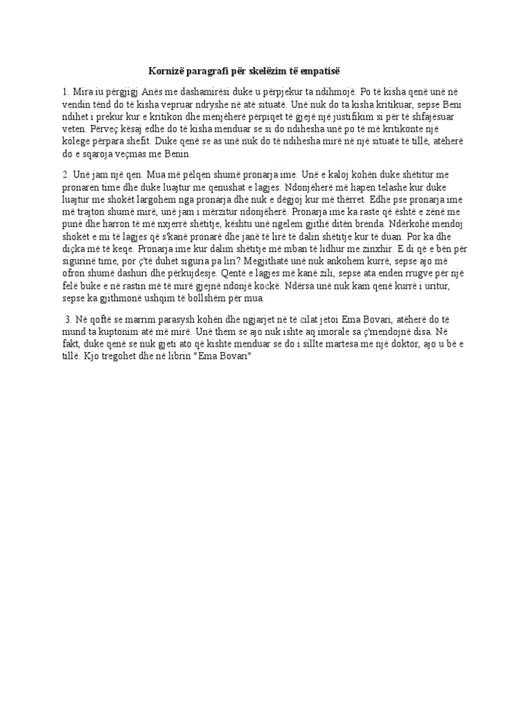 Vaskornizë Paragrafi Për Skelëzim Të Empatisë | PDF
