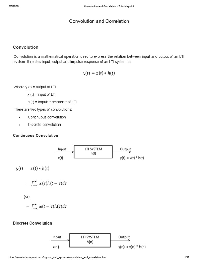 Convolution and Correlation - Tutorialspoint | PDF | Autocorrelation | Convolution