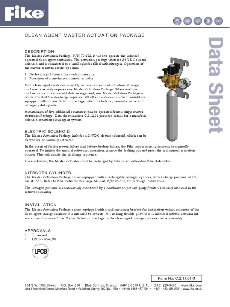 Clean Agent Master Actuation Package: Description | PDF | Actuator | Switch