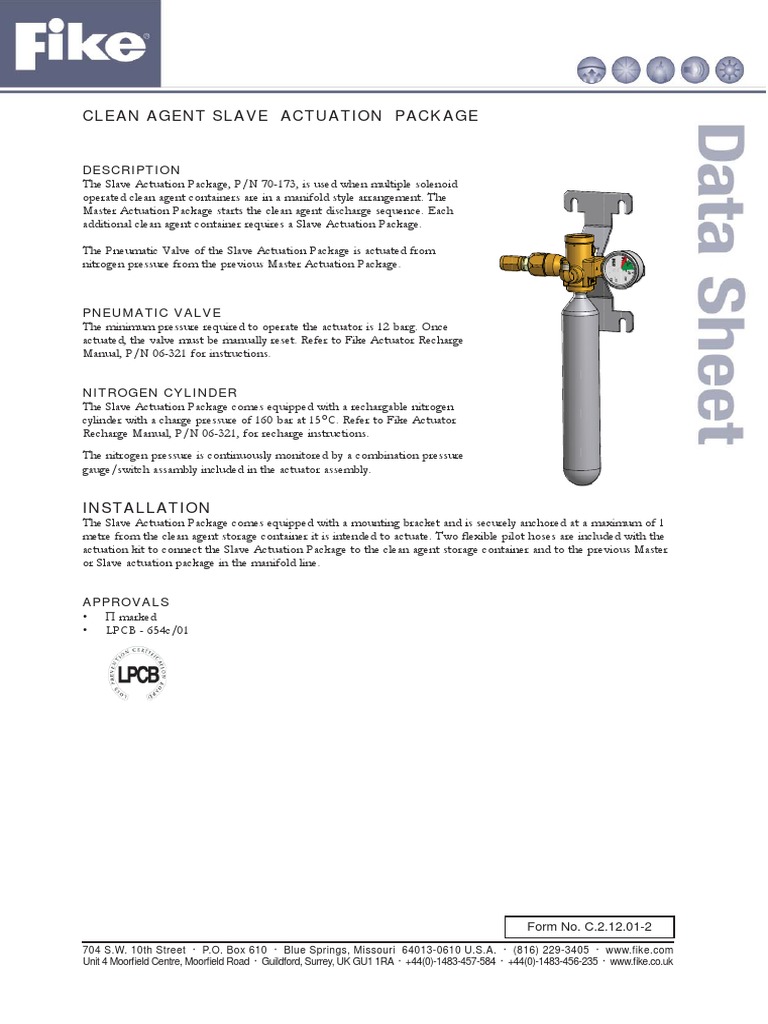 Clean Agent Slave Actuation Package: Description | PDF | Actuator | Switch