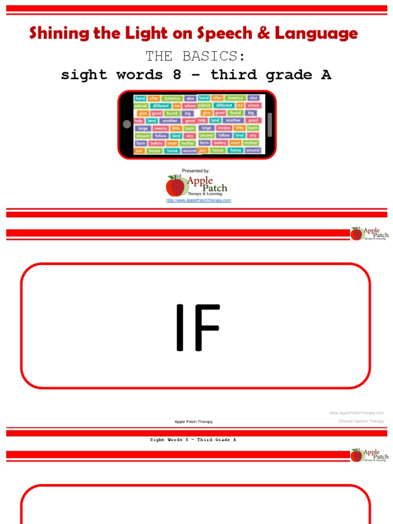 Apple Patch Therapy - Sight Words 8 | PDF