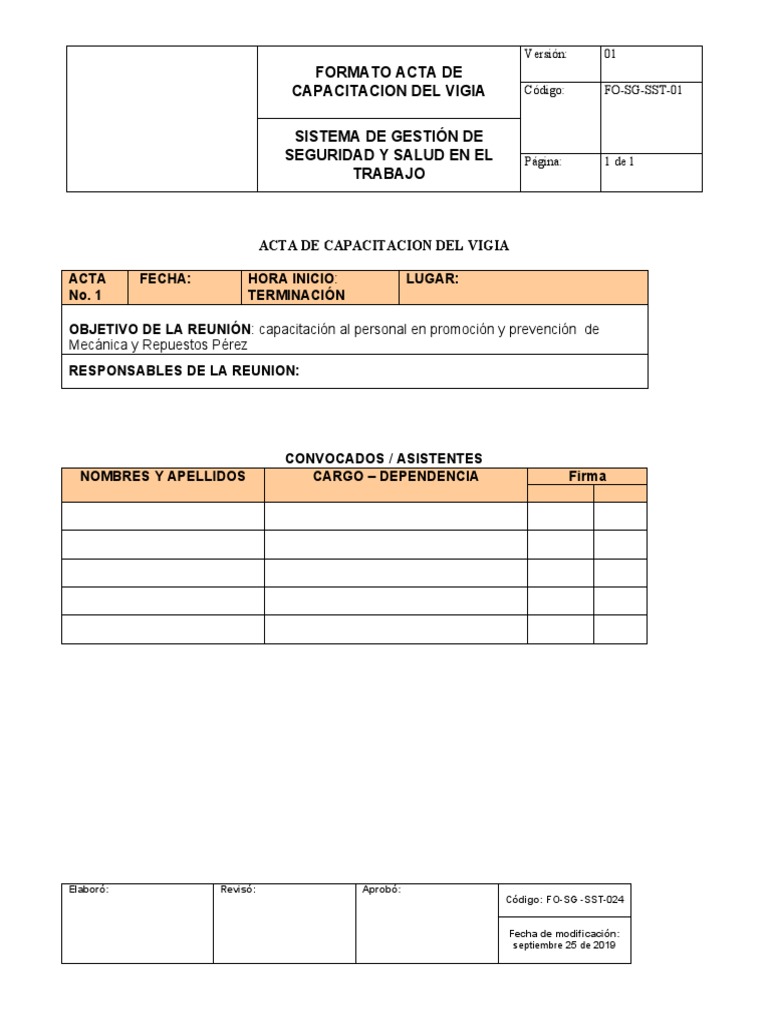 Formato Acta de Nombramiento Del Vigia en Seguridad y Salud en El Trabajo | PDF
