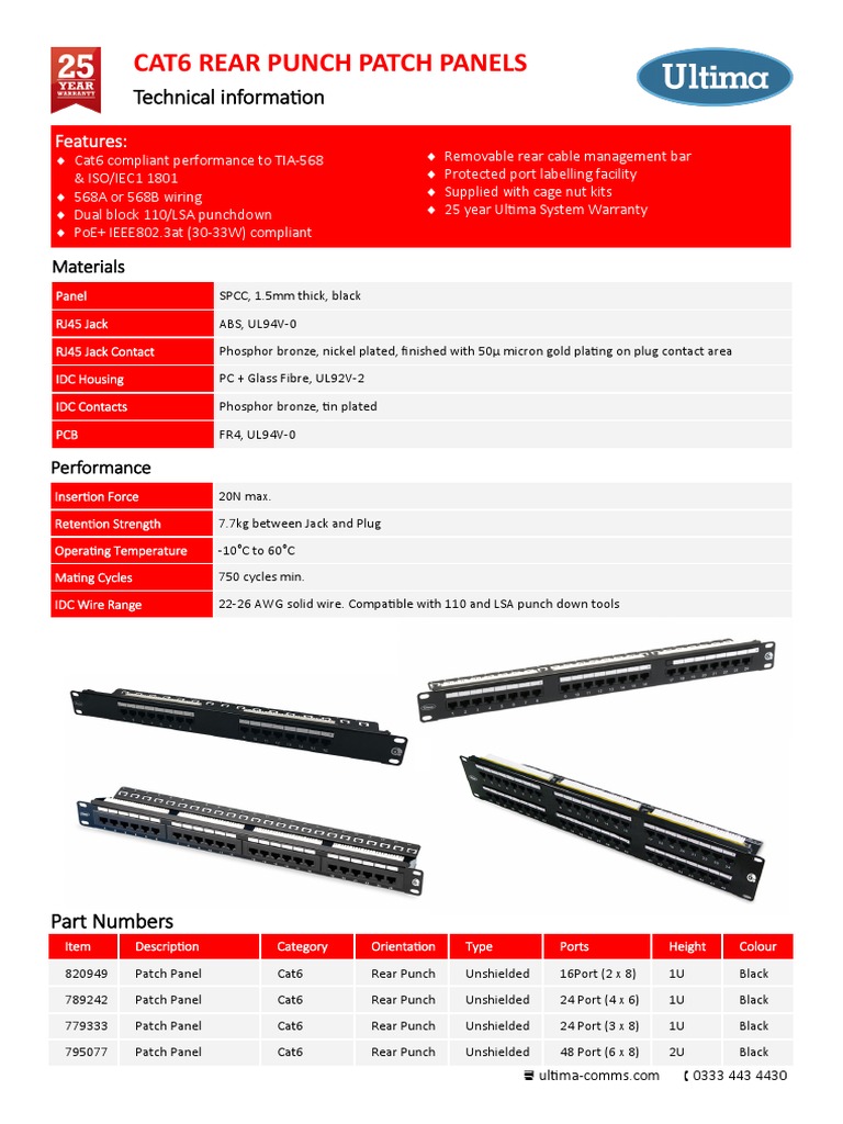Cat6 Rear Punch Patch Panels: Technical Information | PDF