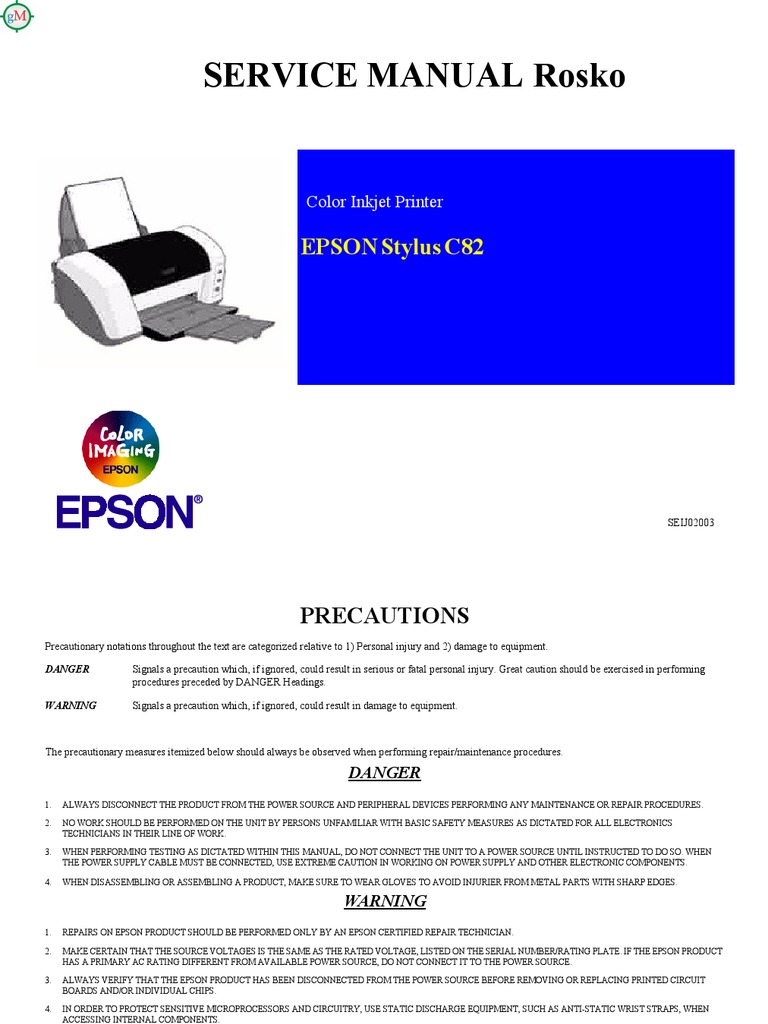 Epson C82 Service Manual | PDF | Printer (Computing) | Alternating Current