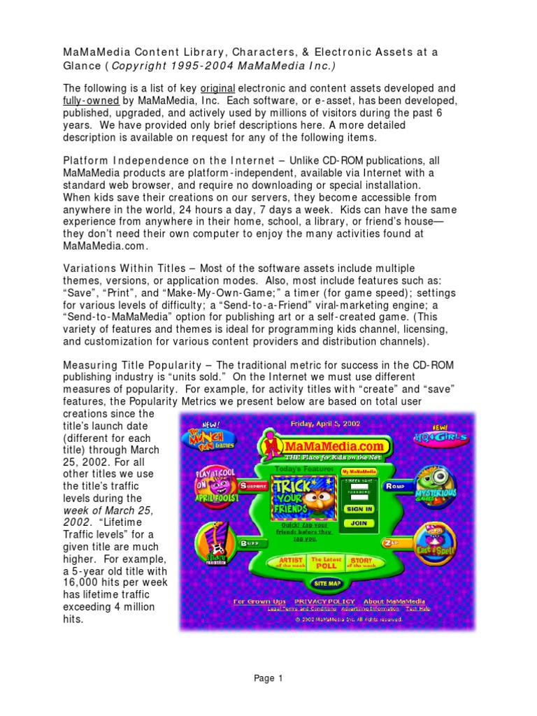 Mamamedia Content Library, Characters, & Electronic Assets at A | PDF ...