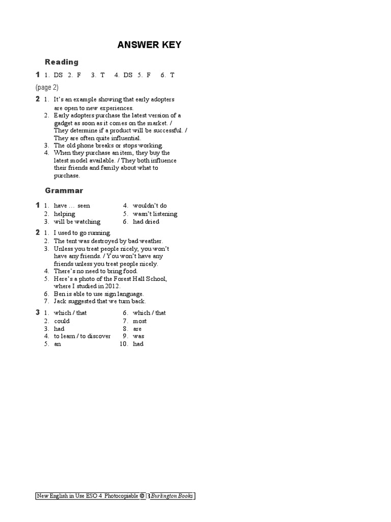 Answer Key: Reading 1 (Page 2) 2 | PDF | Language Arts & Discipline