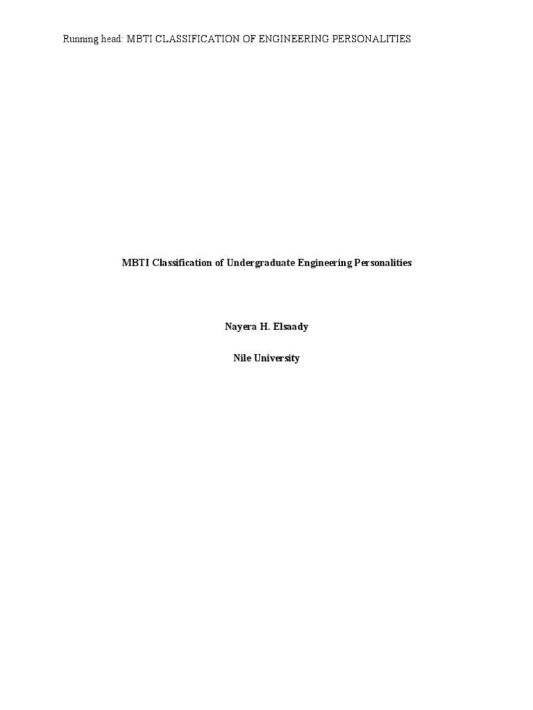 MBTI Classification of Undergraduate Engineering Personalities | PDF ...