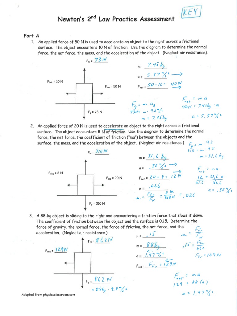 Newton's 2nd Law Packet Key | PDF