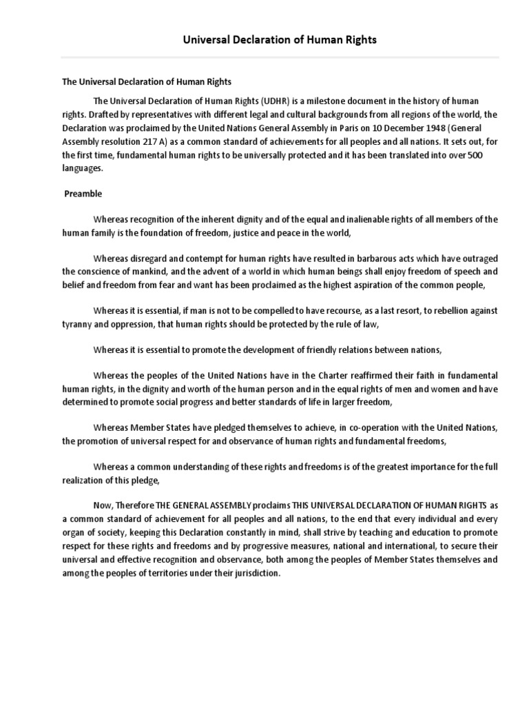 Universal Declaration of Human Rights | PDF | Human Rights | Natural ...