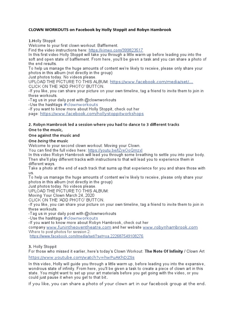 CLOWN WORKOUTS On Facebook by Holly Stoppit and Robyn Hambrook | PDF ...