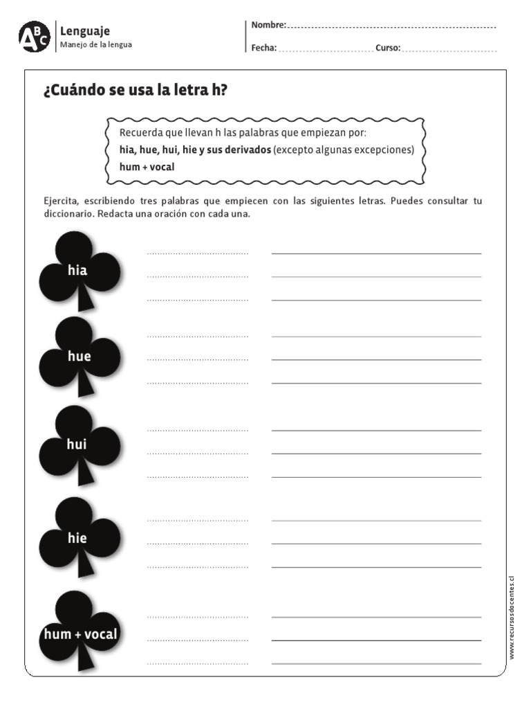 Uso de la letra H en español | PDF | Estudios de idiomas extranjeros ...