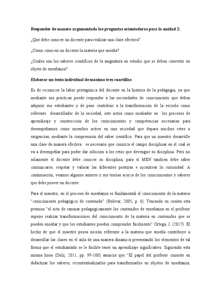 Texto Individual Tres Cuartillas Respondiendo A Las Preguntas ...