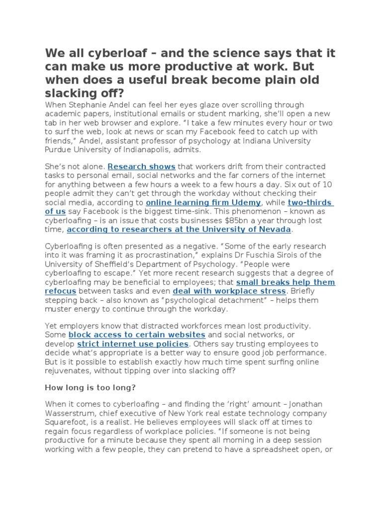 The Optimal Length of Cyberloafing Breaks: Finding the Balance Between ...