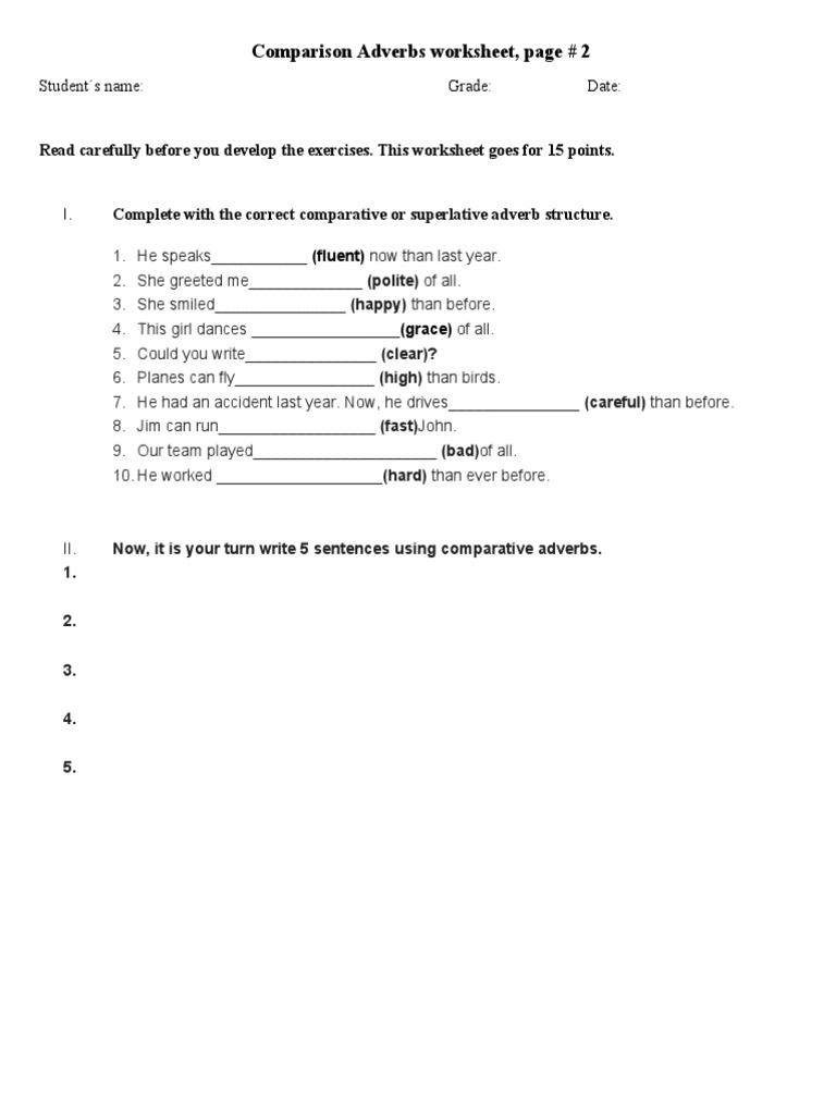 Comparison Adverbs Worksheet | PDF | Career & Growth | Teaching Methods ...