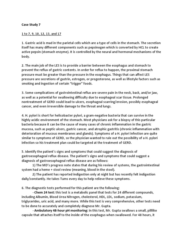 Case Study 7 PDF | PDF | Gastroesophageal Reflux Disease | Esophagus