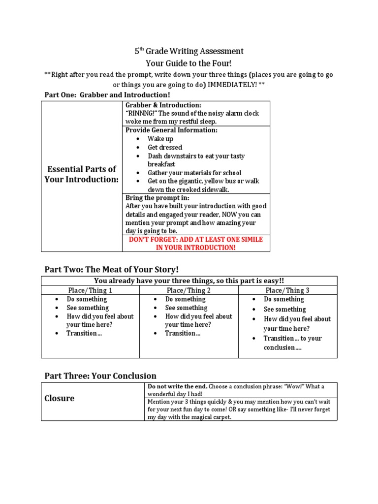 5th Grade Writing Assessment Guide | PDF | Language Arts & Discipline