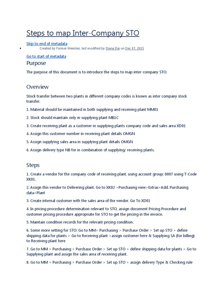 Steps To Map Inter-Company STO: Purpose | PDF | Delivery (Commerce ...