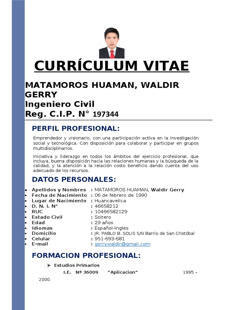 Descriptivo Gerry Curriculum Nuevo | PDF | Ingeniero civil | Ingeniería