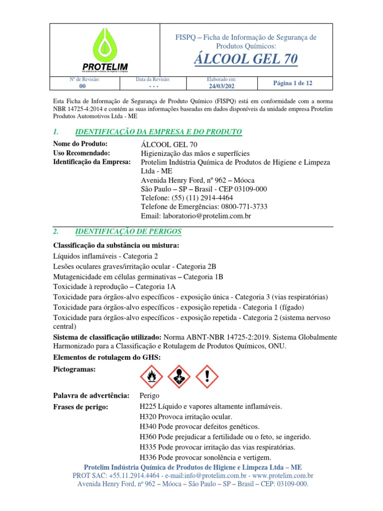 Fispq Alcool Gel 70 - 2020 PDF | PDF | Embalagem e rotulagem | Águas residuais